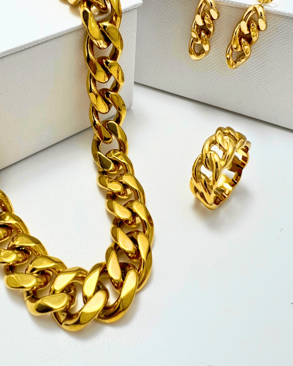 Mason & Madison 18K Yellow Gold Chunky Chain Necklace Ring Earring Set ...