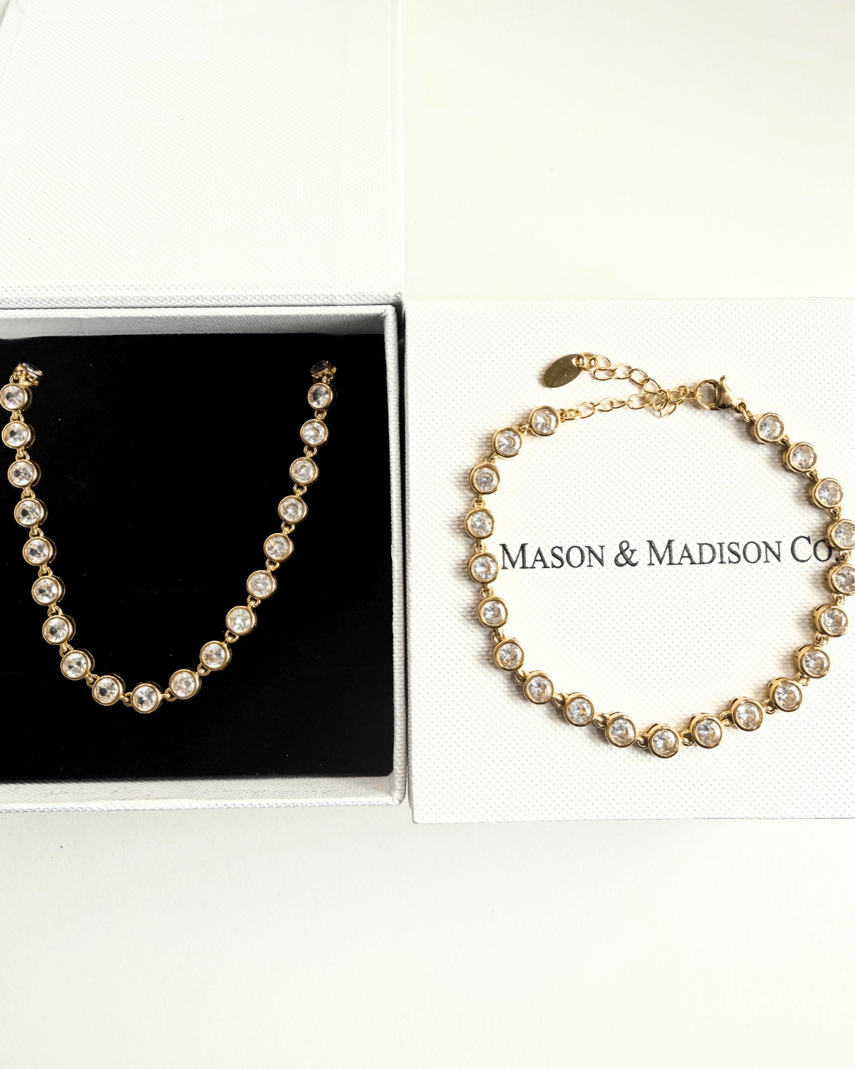 Mason & Madison 18K Yellow Gold Diamond Tennis Necklace Bracelet Set ...